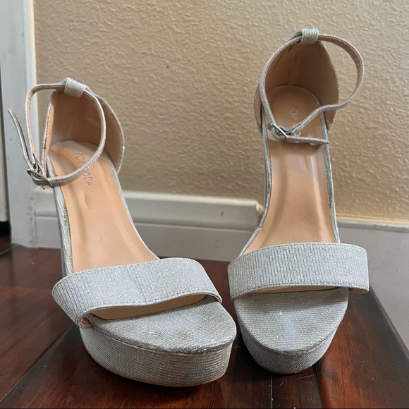 TOP Moda | Shoes | Top Moda 4in Silver Glitter Block Heels | Poshmark